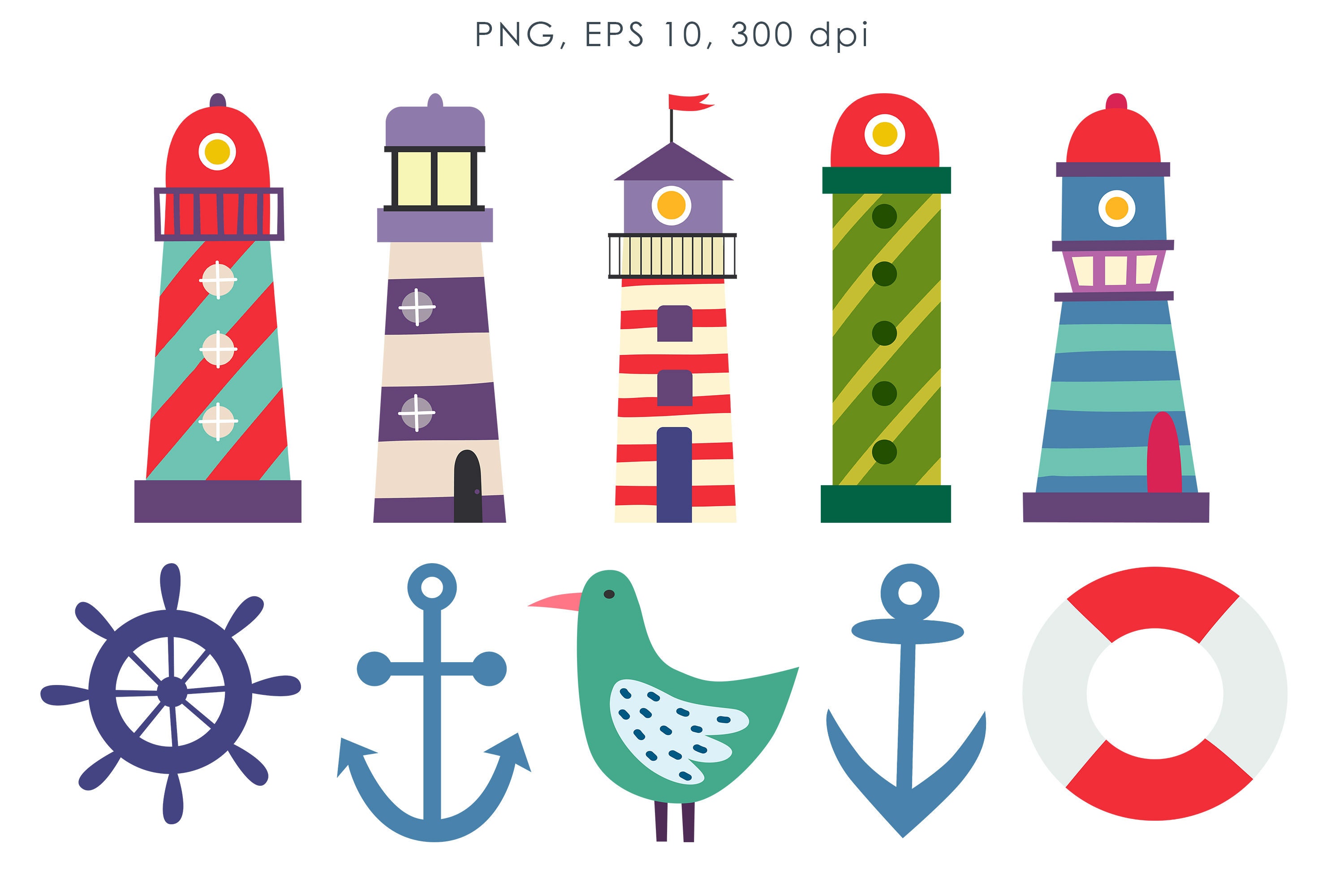 Boats and Lighthouse Clipart, Nautical Bundle Png, Nautical Clipart ...