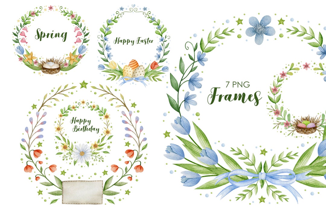 Watercolor Spring Floral Frames, Easter Wreaths Clipart, Invitation ...