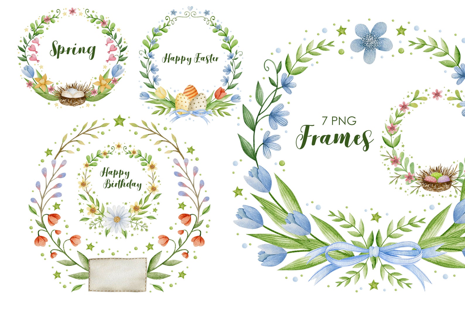 Watercolor Spring Floral Frames Easter Wreaths Clipart - Etsy