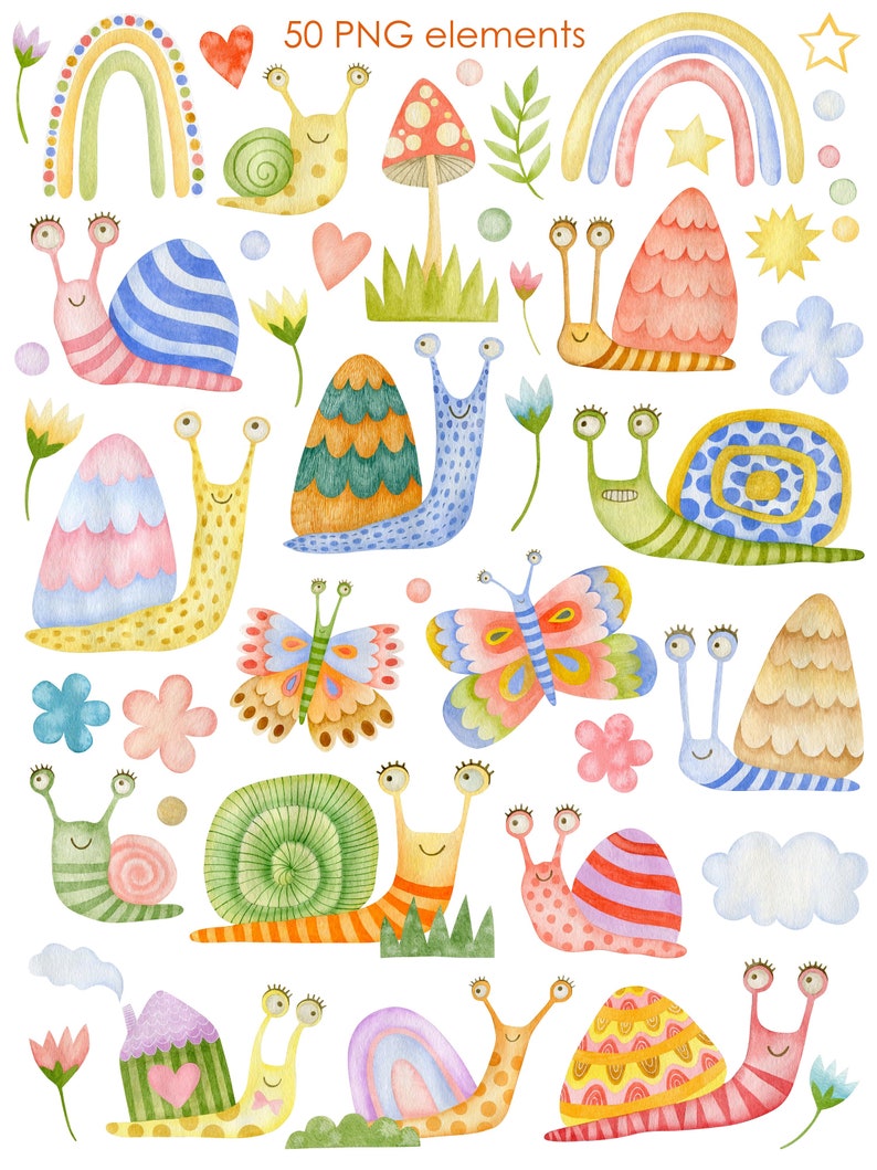 Watercolor Snail Clipart, Watercolor Little Animal Clipart, Baby ...