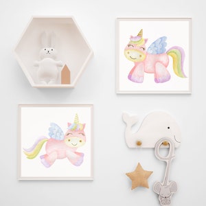 Watercolor Unicorns Clipart, Rainbow Unicorns, Instant Download, Hearts ...