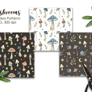 Watercolor Mushroom Seamless Pattern, Autumn, Forest, Digital Paper ...
