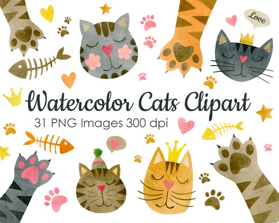 Watercolor Cats Clipart. Cats Download. Instant Download. - Etsy