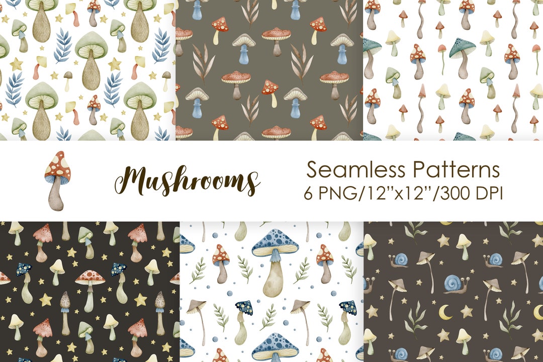 Watercolor Mushroom Seamless Pattern, Autumn, Forest, Digital Paper ...