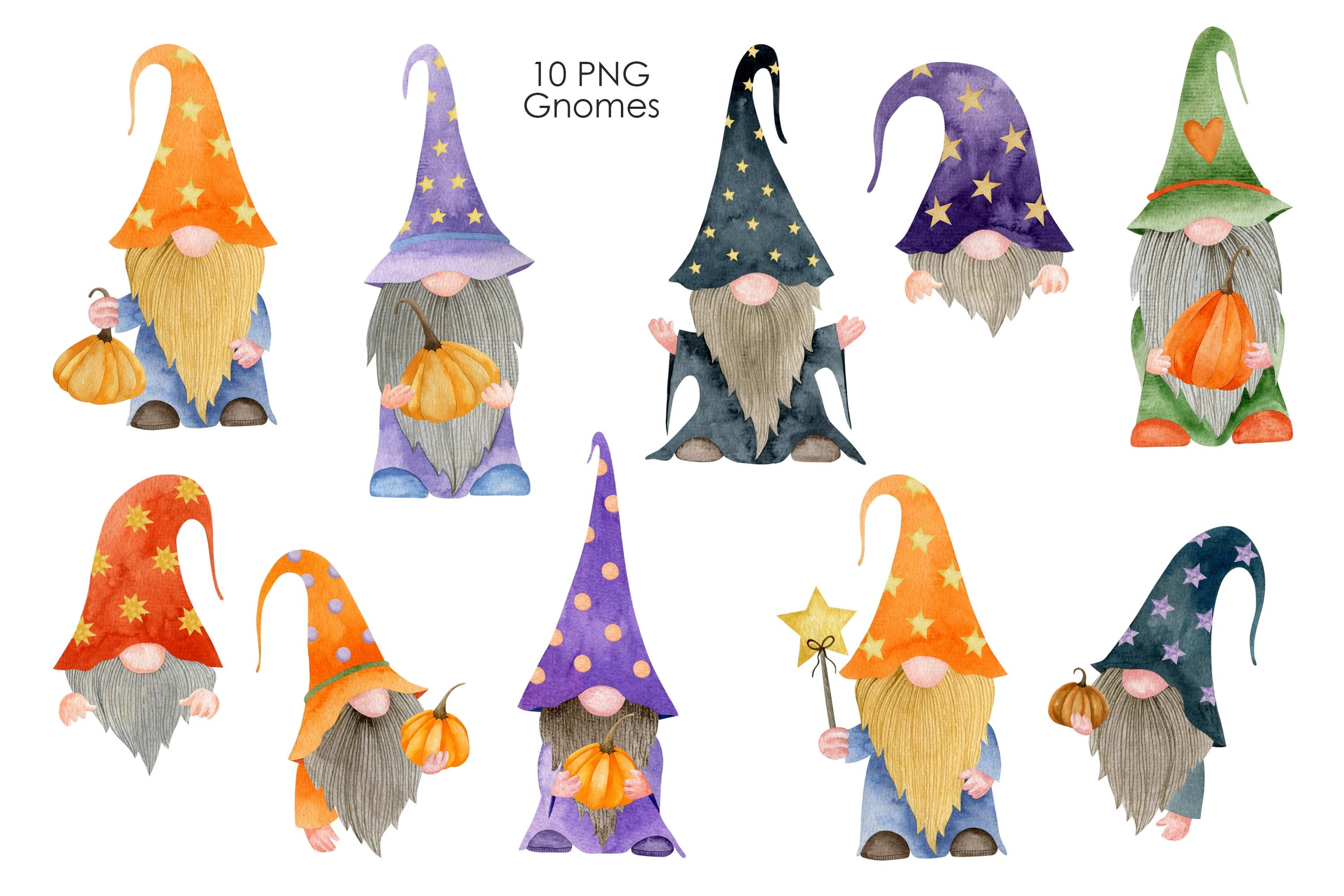 Watercolor Halloween Gnomes Clipart: Pumpkin Autumn PNG (digital ...