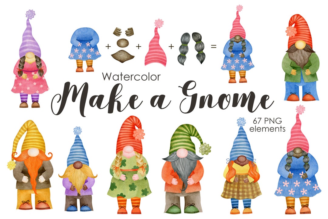 Watercolor Gnomes Clipart: Whimsical Nordic PNG Elements (digital ...