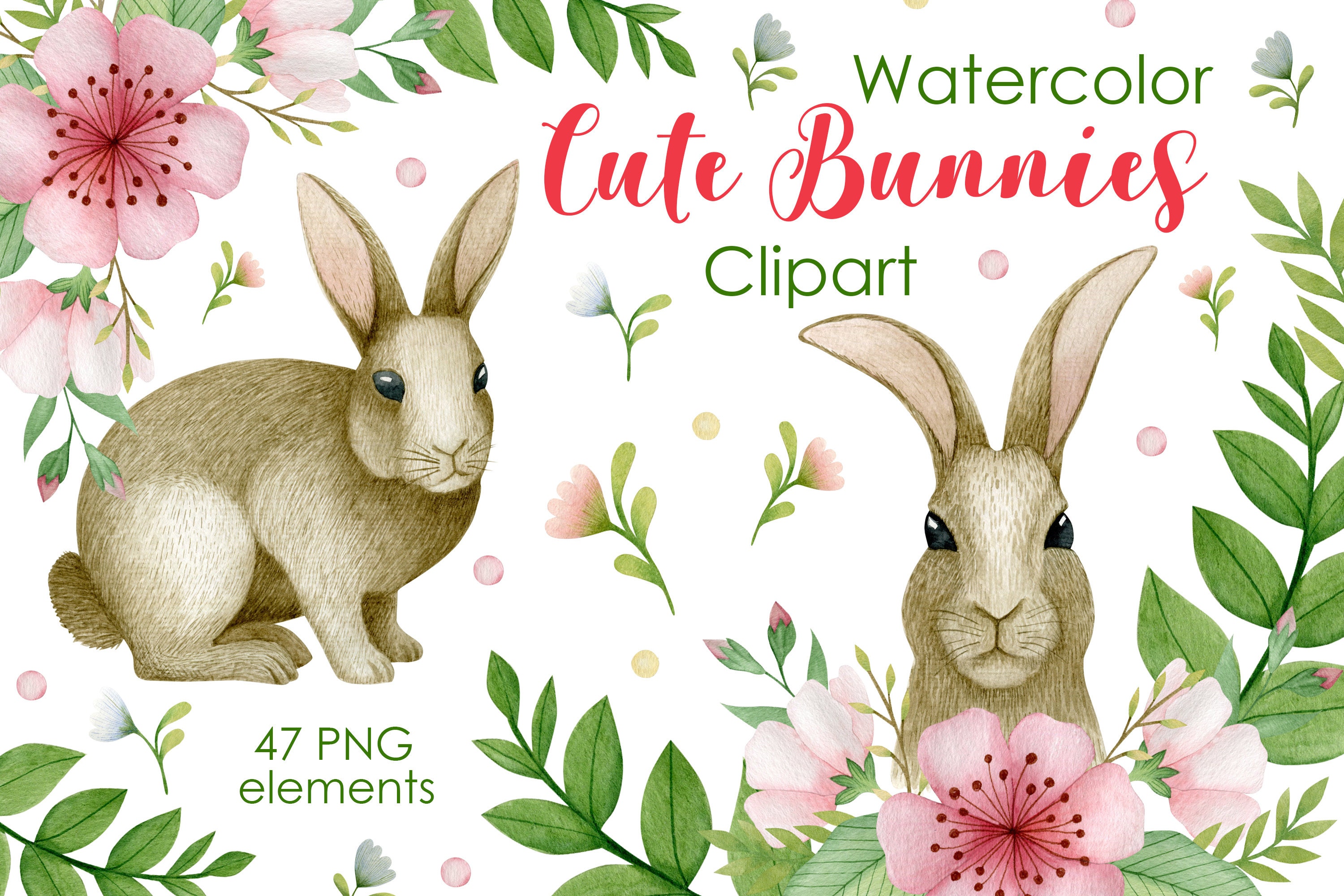 Bunny Watercolor Clipart Rabbit Cliparteaster Bunnies Baby - Etsy