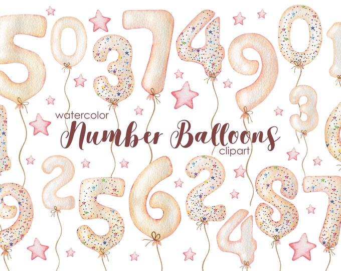 10 Balloon Numbers Clipart, Pink Party Numbers, Digital Clipart ...