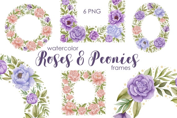 Watercolor Floral Clipart Frames Borders Wreaths Flowers | Etsy