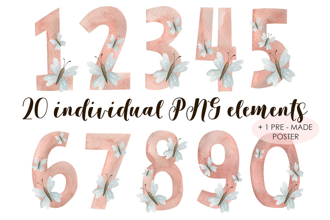 Watercolor Pink Numbers Clipart, Number Clipart, Girls Symbols, Digital ...