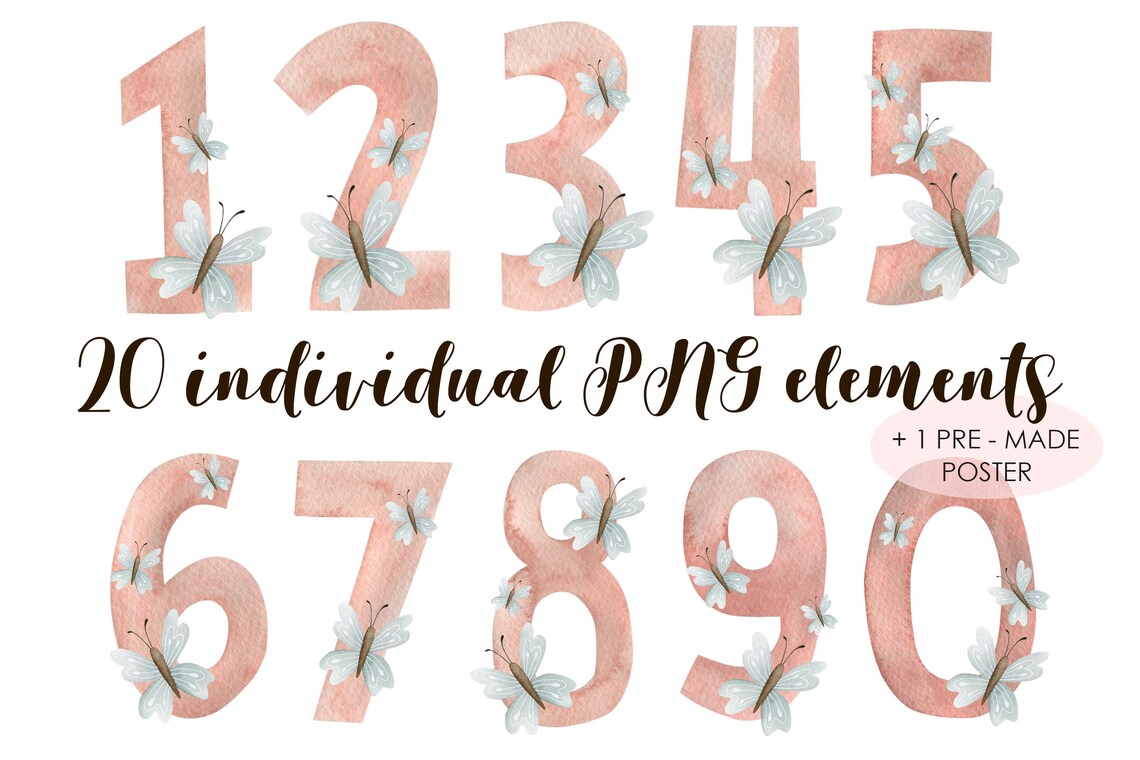 Watercolor Pink Numbers Clipart Number Clipart Girls - Etsy