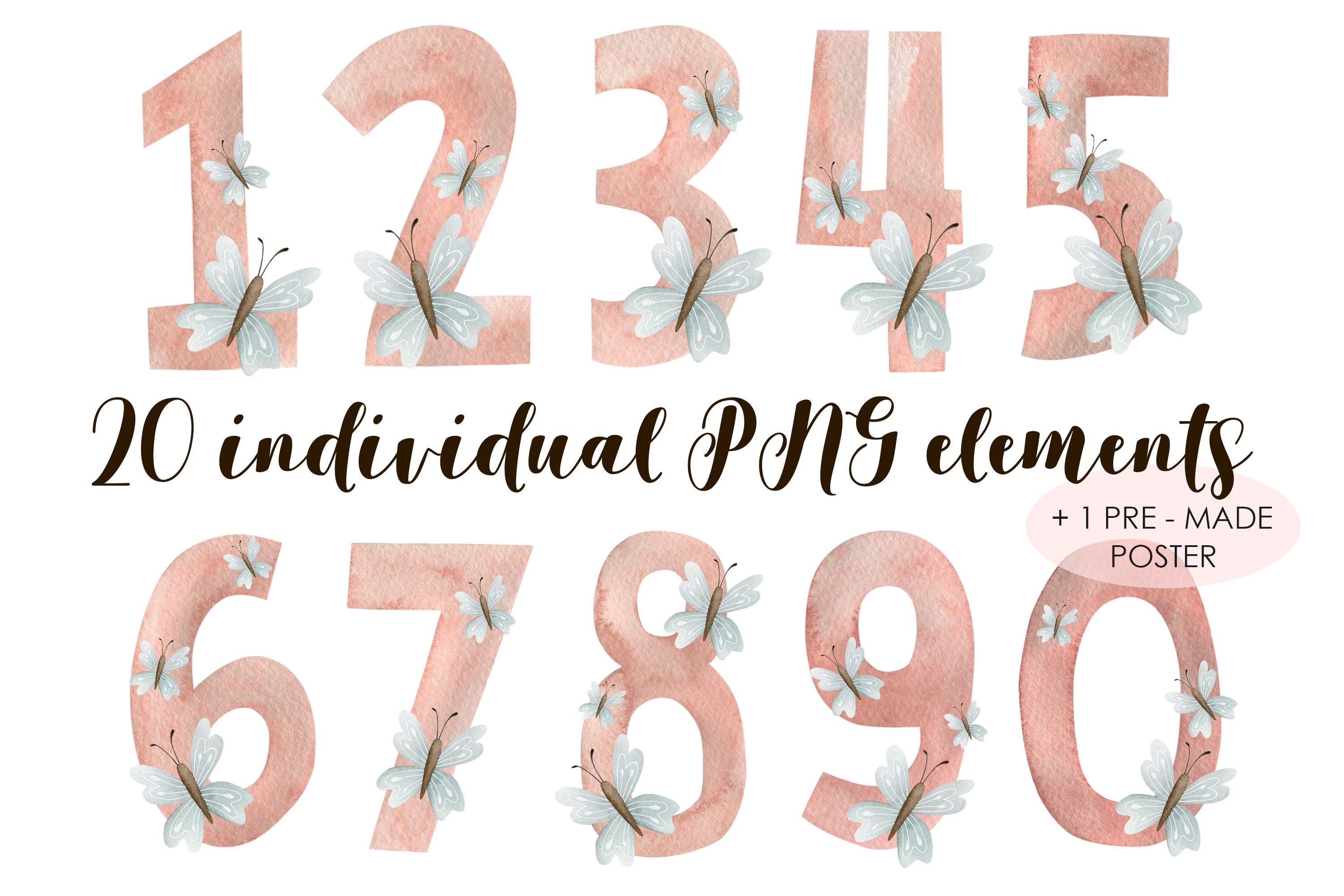Watercolor Pink Numbers Clipart, Number Clipart, Girls Symbols, Digital ...