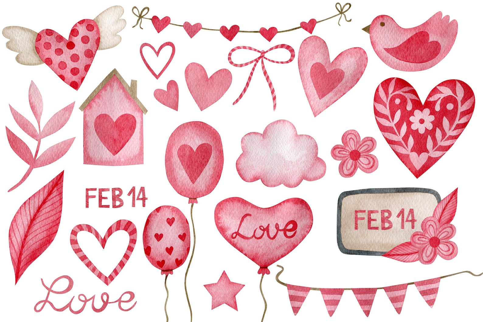 Watercolor Valentines Day Clipart Cute Love Clipart Hand - Etsy