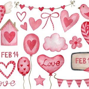 Watercolor Valentines Day Clipart, Cute Love Clipart, Hand Painted ...