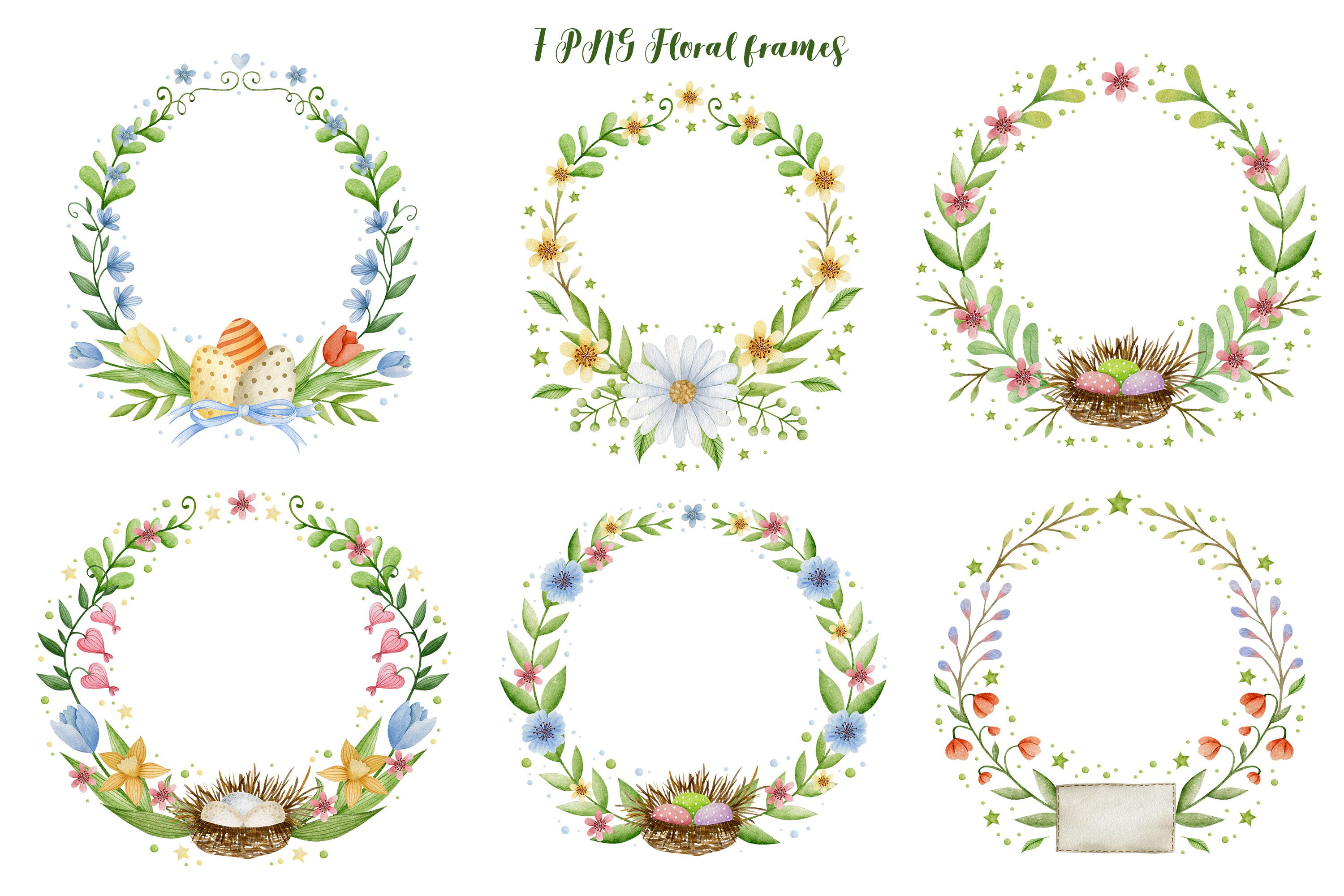 Watercolor Spring Floral Frames, Easter Wreaths Clipart, Invitation ...