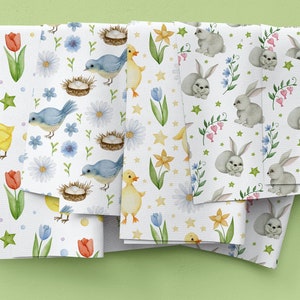 Watercolor Easter Digital Paper Pack, Spring Seamless Pattern, Bunny ...