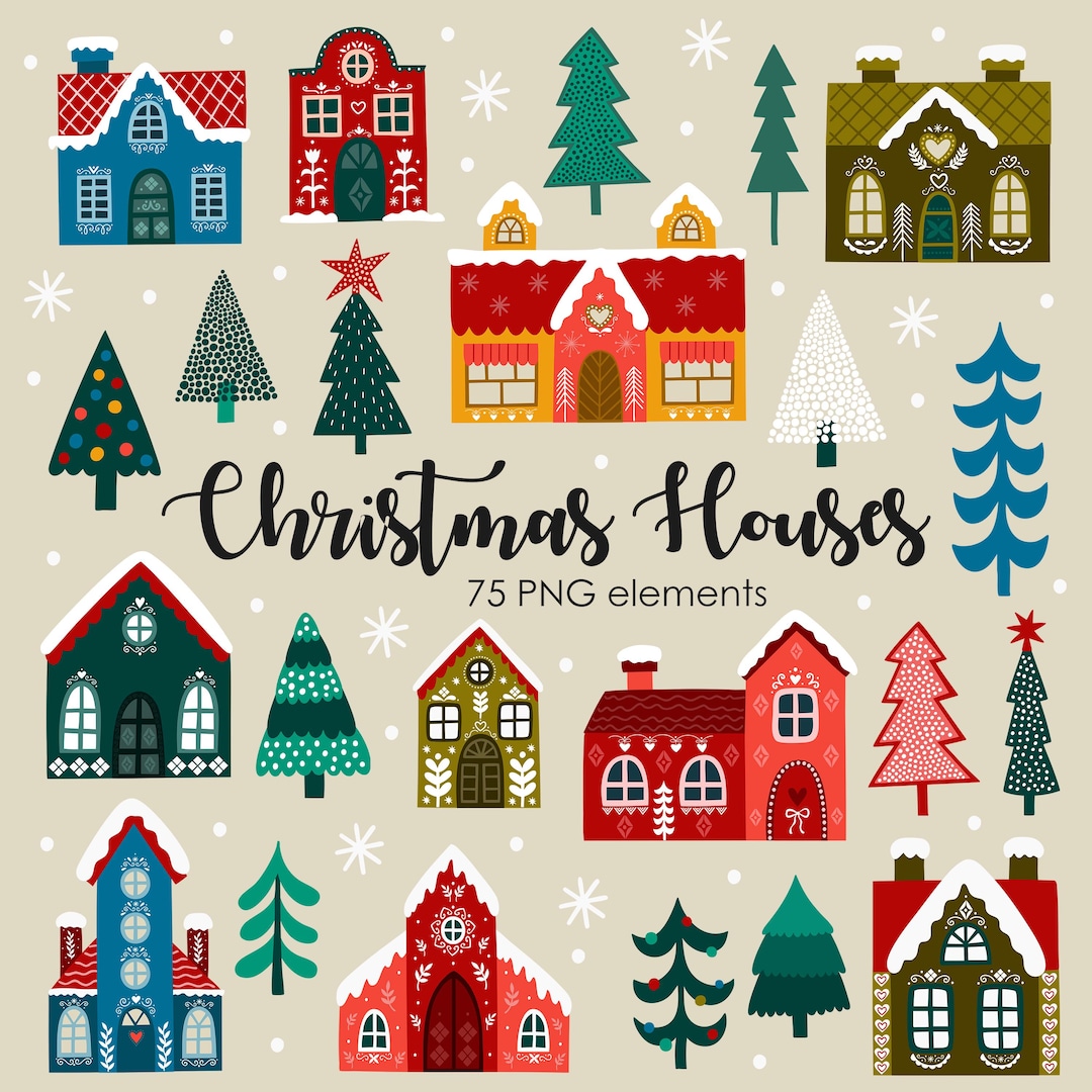 Christmas House Clipart, Whimsical Houses, Winter Houses, Cottagecore ...