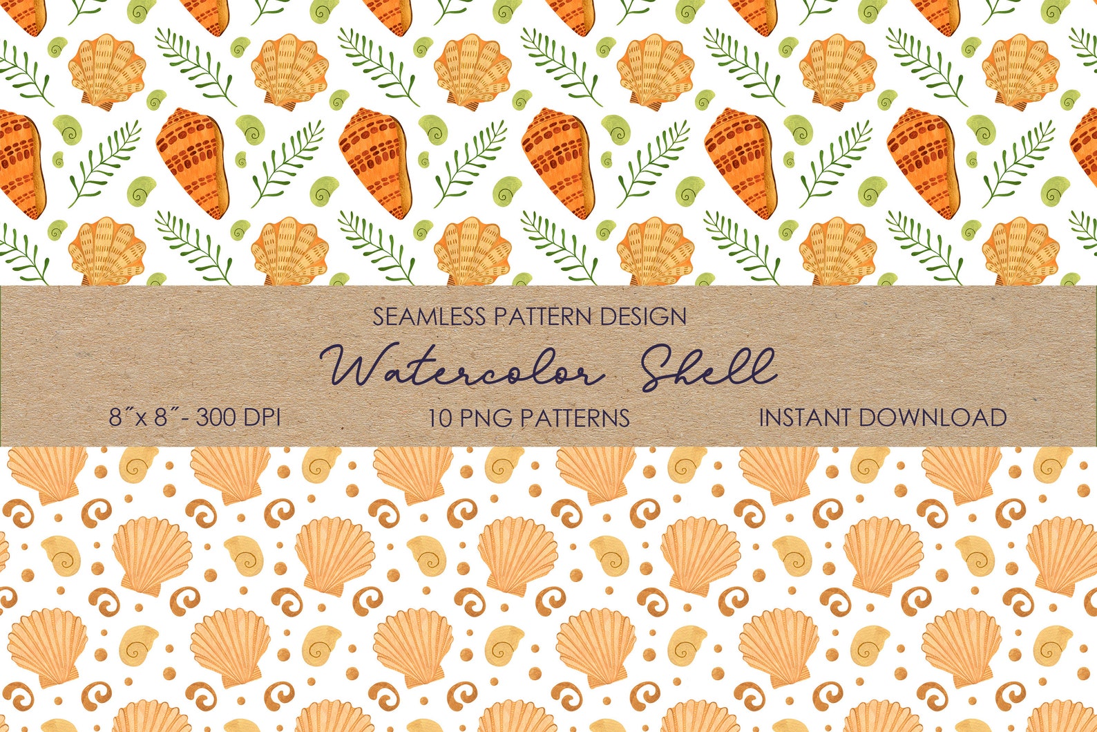 Sea Shell Seamless Pattern Watercolor Seamless Pattern - Etsy