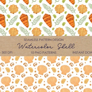 Sea Shell Seamless Pattern, Watercolor Seamless Pattern, Seamless ...