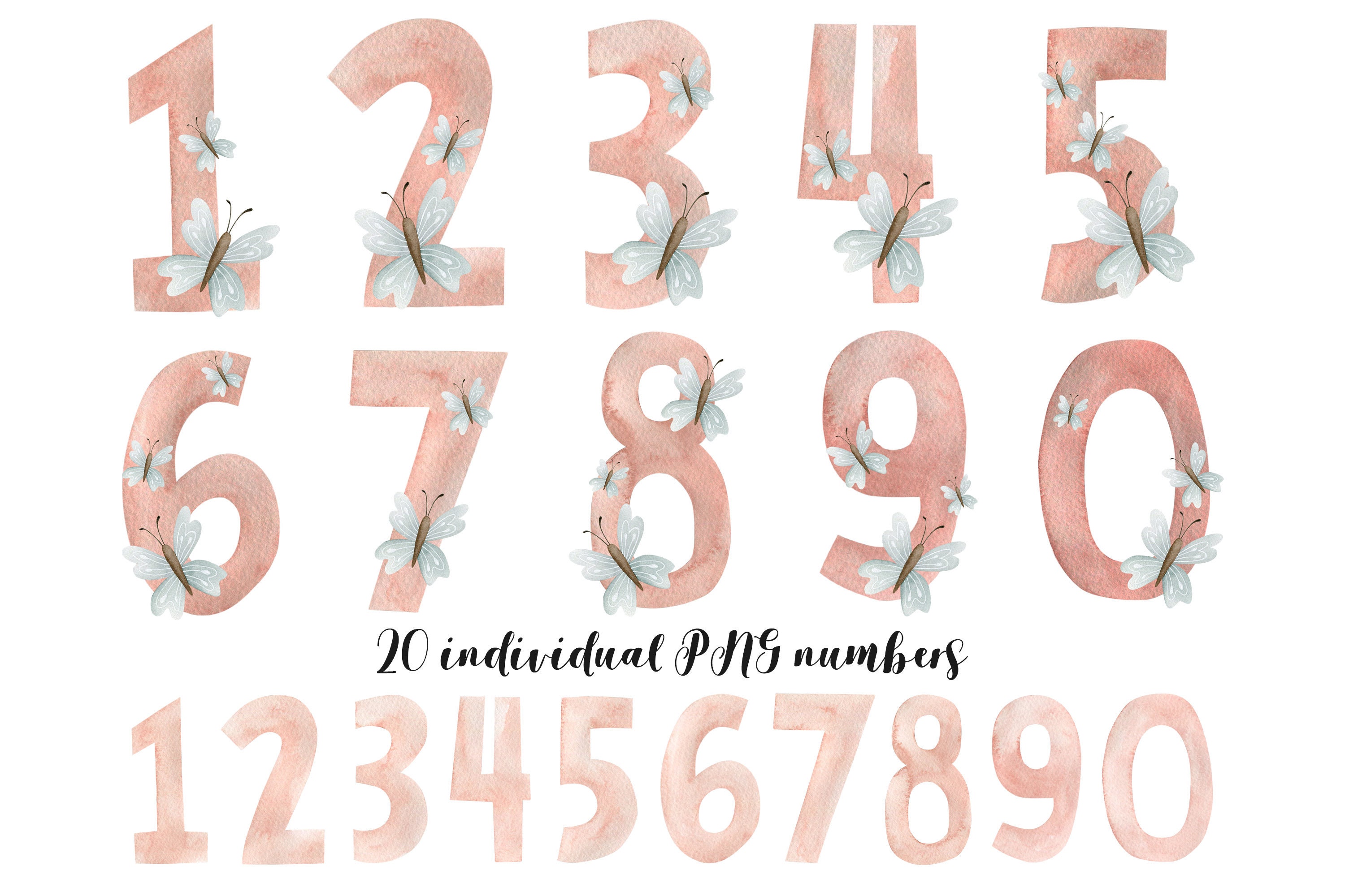 Watercolor Pink Numbers Clipart, Number Clipart, Girls Symbols, Digital ...
