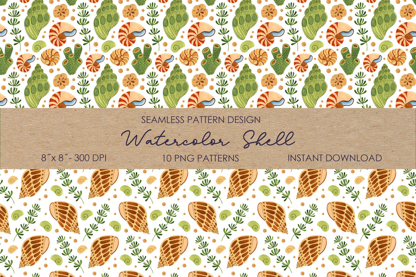 Sea Shell Seamless Pattern Watercolor Seamless Pattern - Etsy