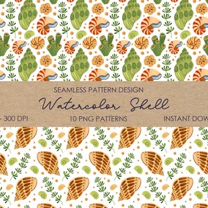 Sea Shell Seamless Pattern, Watercolor Seamless Pattern, Seamless ...
