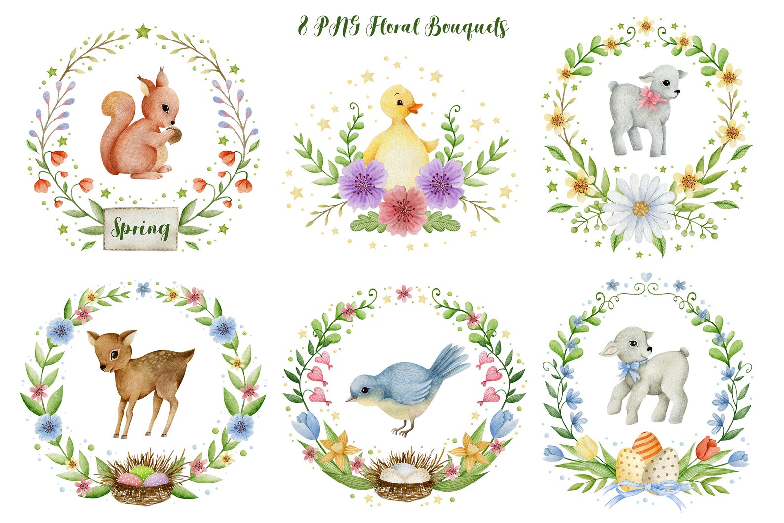 Watercolor Wreath With Animals and Flowers PNG, Download Farm Animal in ...
