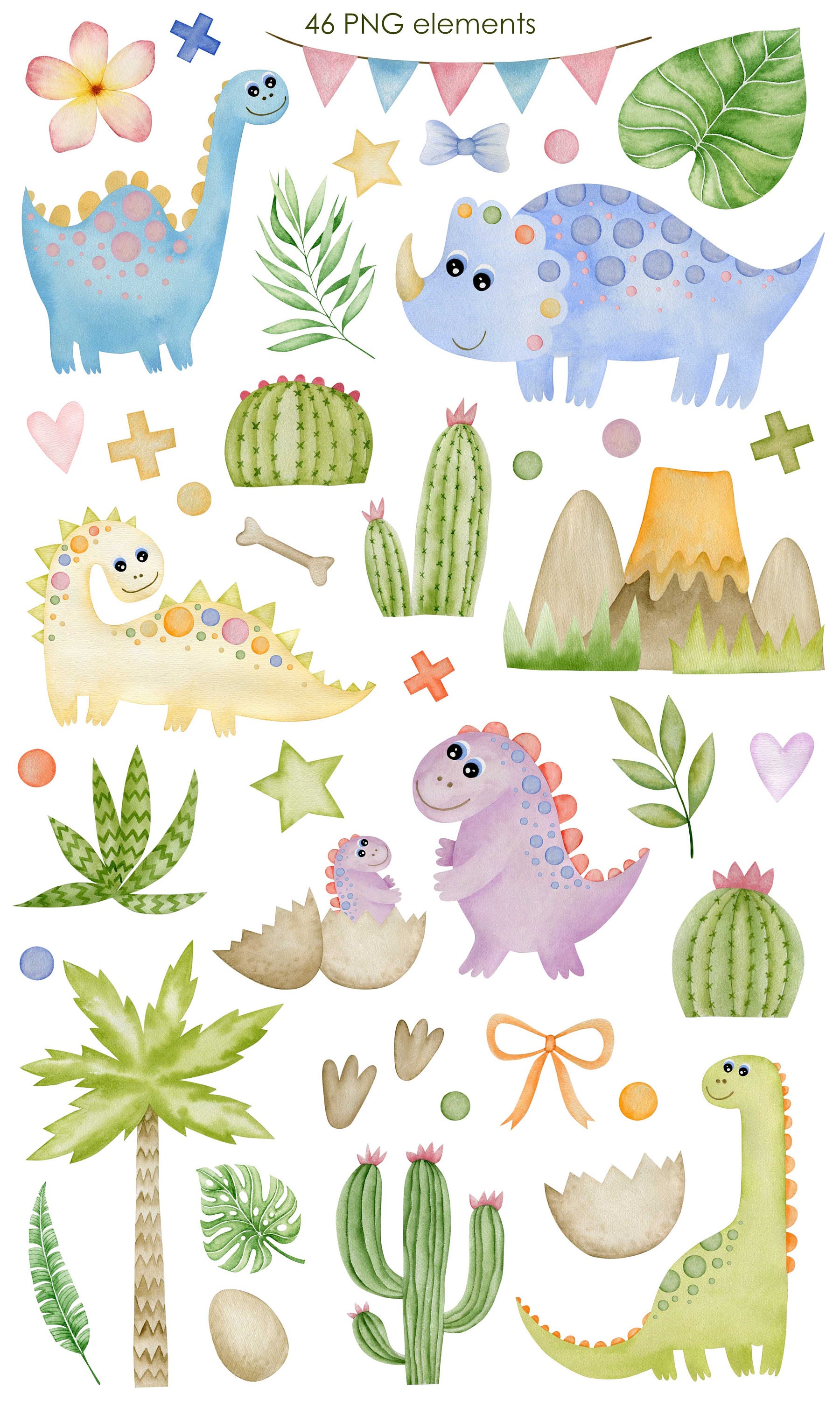 Watercolor Dinosaurs Clipart, Dinosaur Species Download, Instant ...