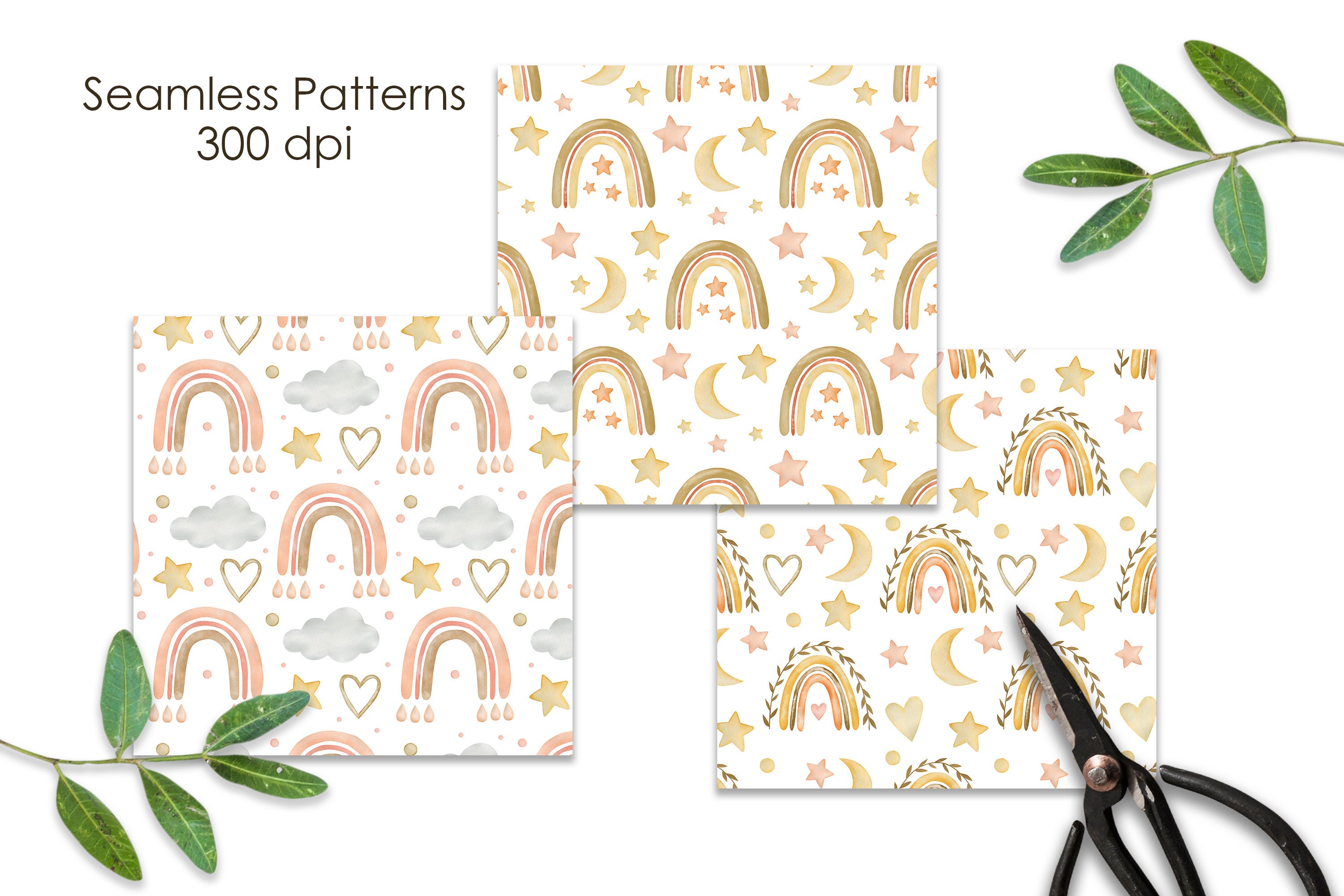 Watercolor Boho Rainbow, Butterfly Digital Paper Pack , Nursery ...