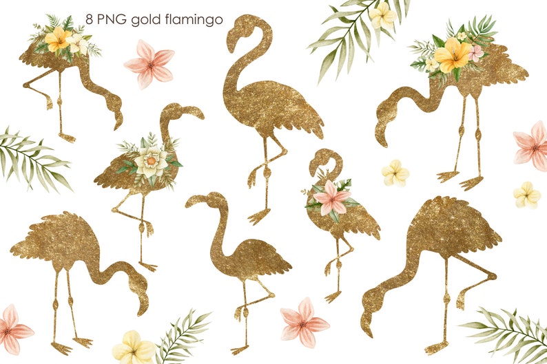 Watercolor Flamingo Clipart, Tropical Summer Clipart, Tropical Floral ...