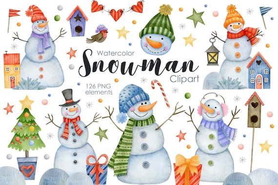 Cute Watercolor Snowman Clipart Winter Images Xmas Graphics - Etsy