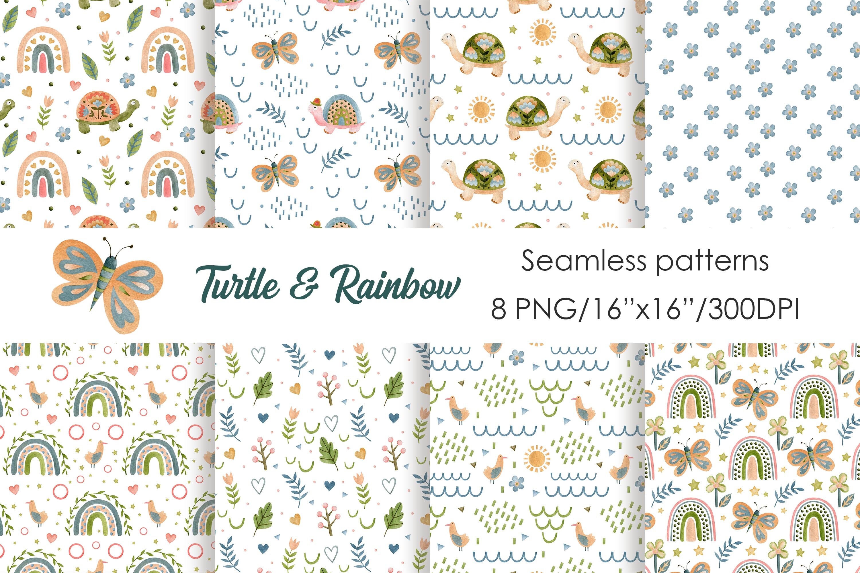 Cute Turtle Seamless Patterns Rainbow Seamless Patternssea - Etsy