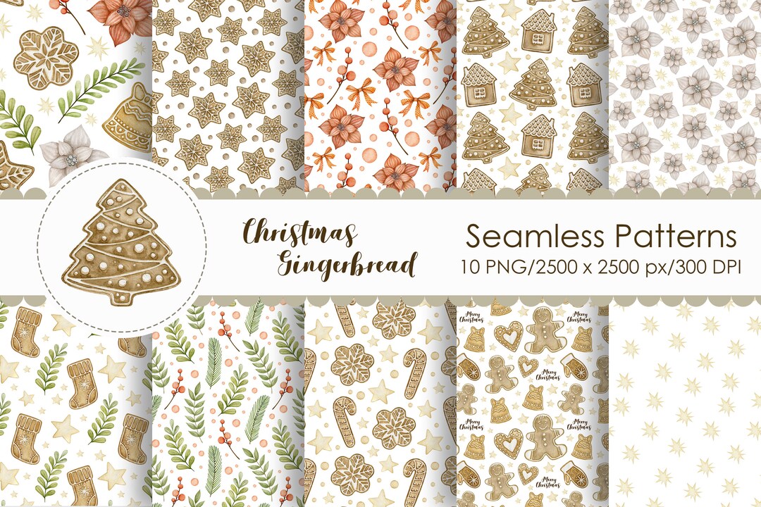 Watercolor Gingerbread Seamless Patterns, Digital Papers Pack ...