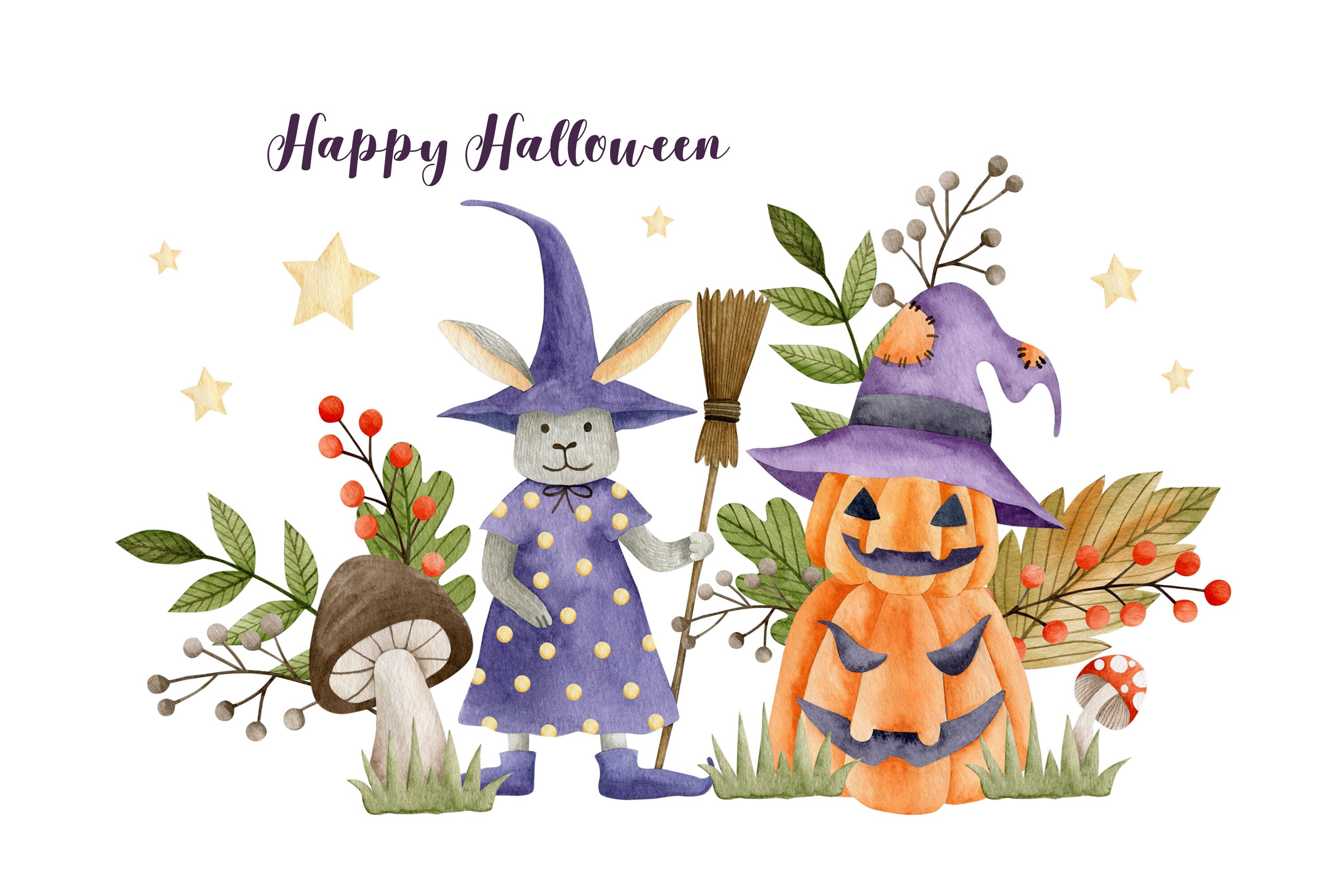 Watercolor Halloween Clipart Cute Bunnies Clipart Halloween - Etsy