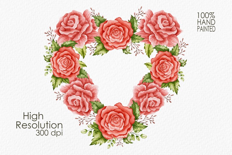 Watercolor Heart Wreath Clipart, Floral Heart Wreath, Valentine's ...
