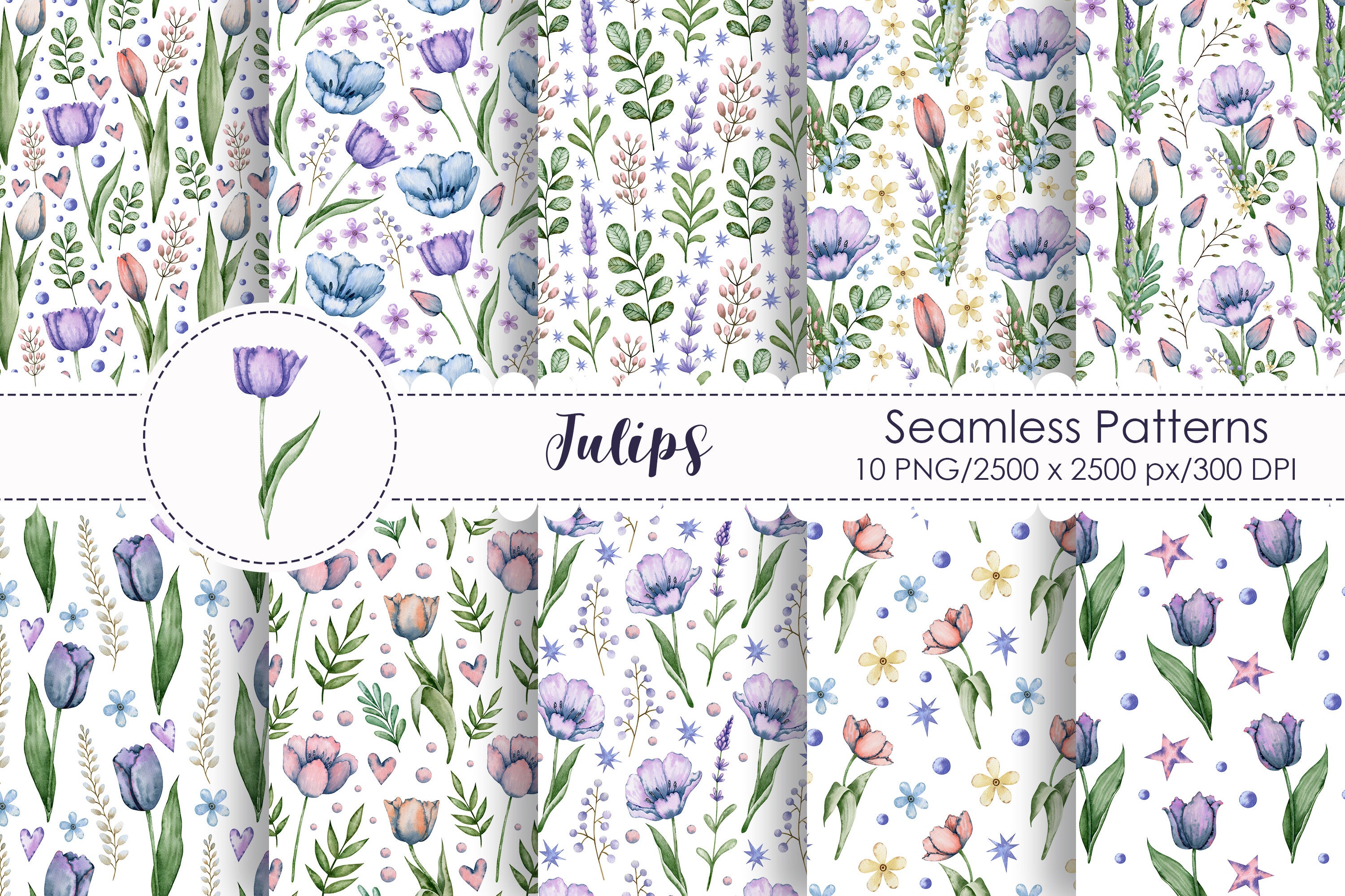 Watercolor Tulips Seamless Patterns Tulip Digital Paper Pack - Etsy