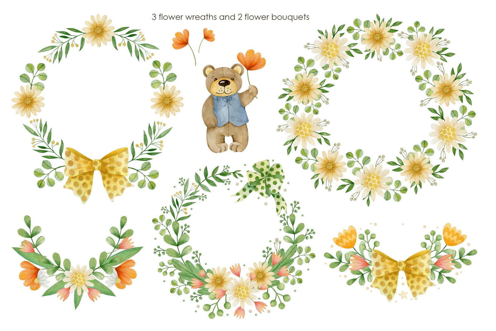 Watercolor Bears Clipart Cute Kids Clip Art Individual PNG - Etsy