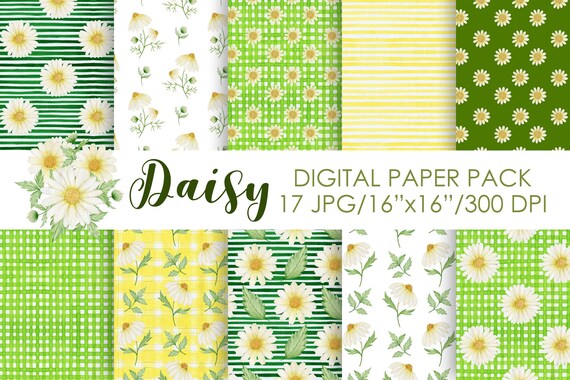 Watercolor Daisy Digital Papers Pack Chamomile Spring - Etsy