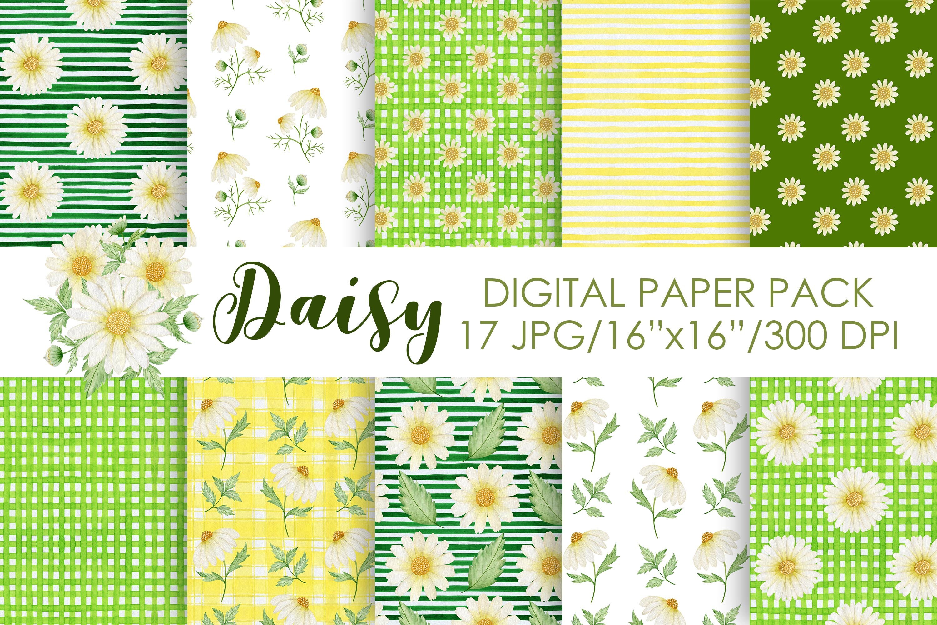 Watercolor Daisy Digital Papers Pack Chamomile Spring - Etsy