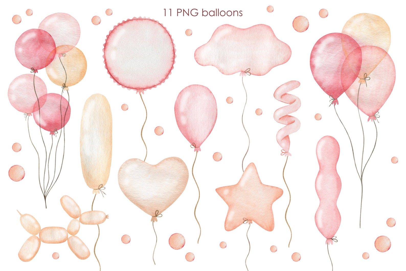 Watercolor Pink Balloons Clipart, Baby Girl Shower, Birthday Clipart ...