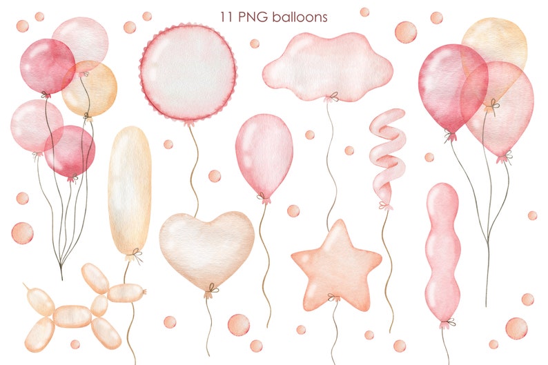 Watercolor Pink Balloons Clipart, Baby Girl Shower, Birthday Clipart ...