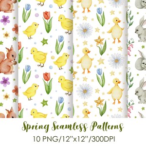 Watercolor Easter Digital Paper Pack, Spring Seamless Pattern, Bunny ...