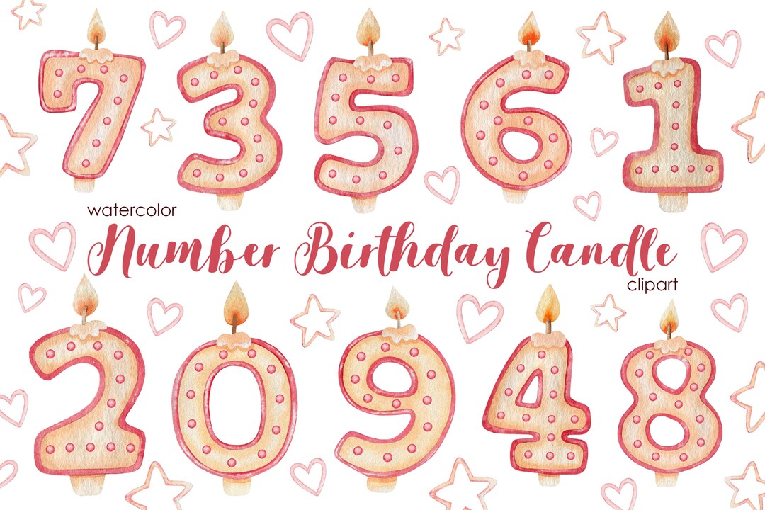 Watercolor Pink Birthday Candles, Number Candles Digital Clipart ...