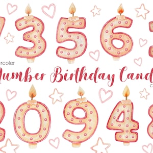 Watercolor Pink Birthday Candles, Number Candles Digital Clipart ...