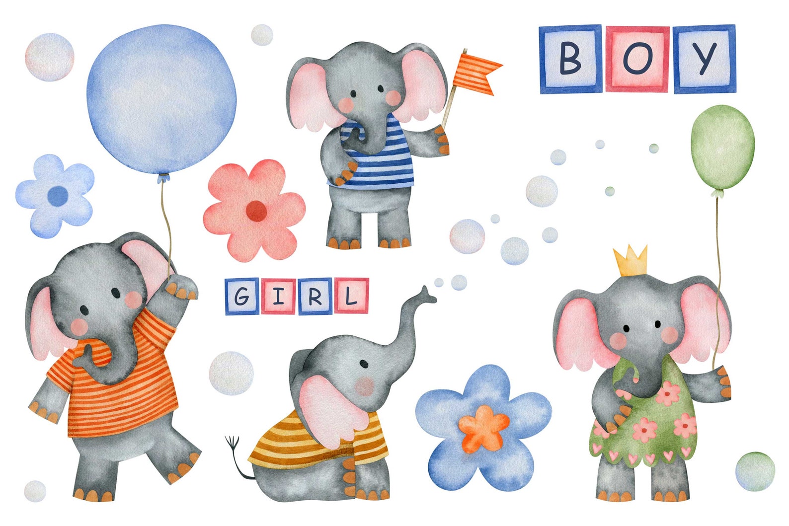 Watercolor Elephants Clipart, Watercolor Animals, Baby Shower,elephant ...