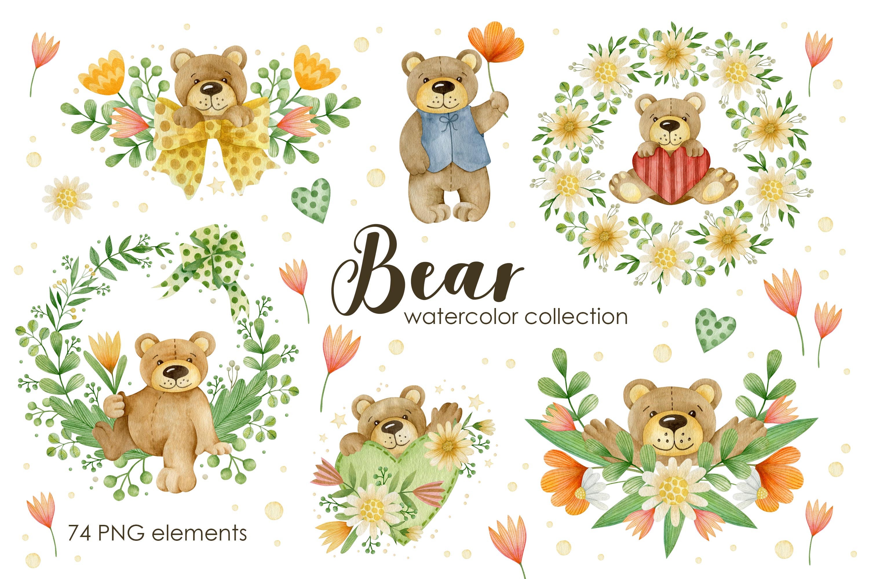Watercolor Bears Clipart Cute Kids Clip Art Individual PNG - Etsy
