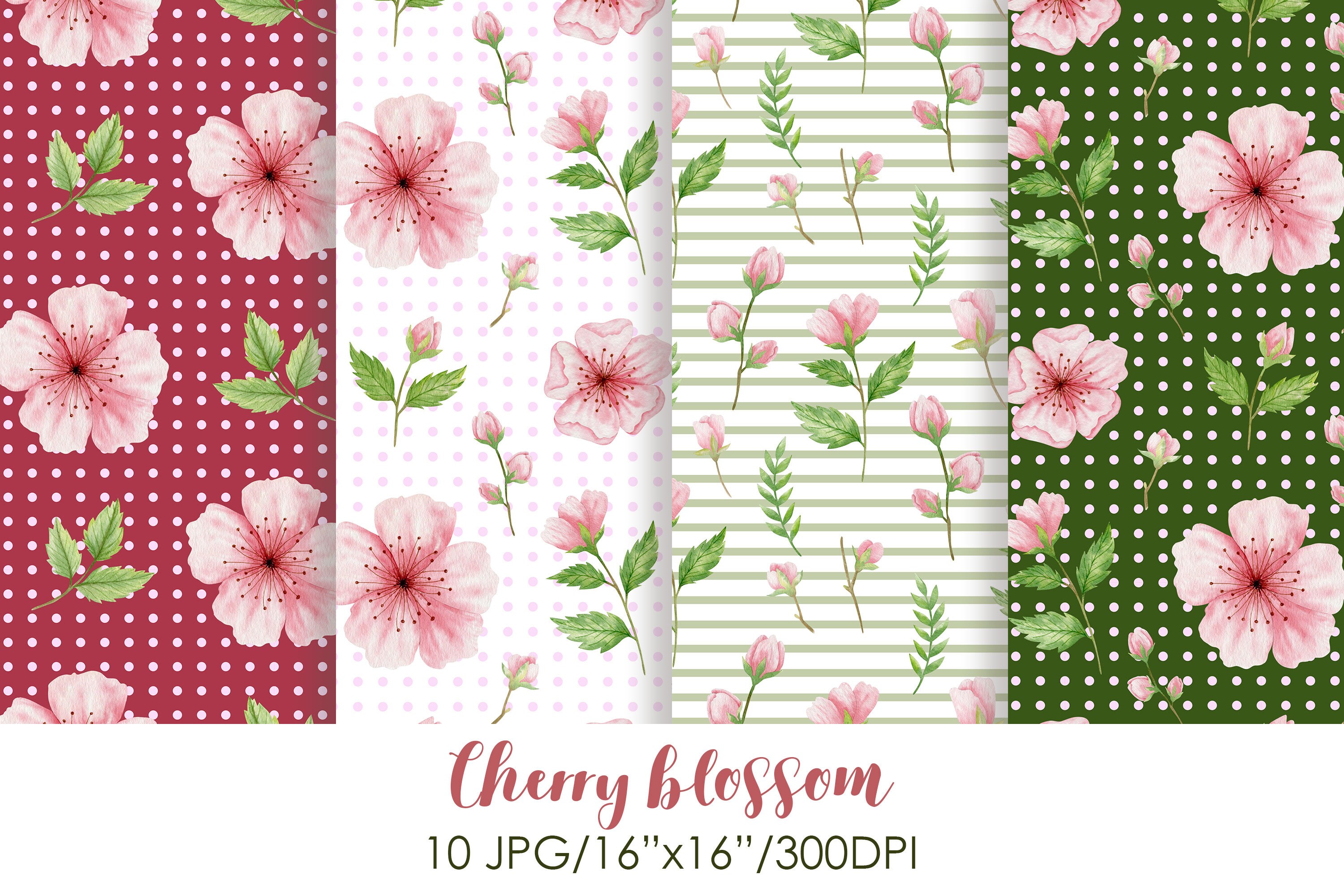 Watercolor Cherry Blossom Digital Paper Pack Floral Digital - Etsy