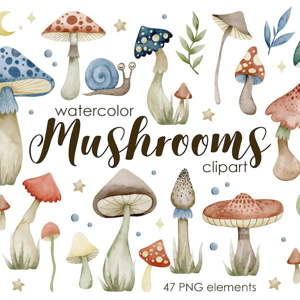 Watercolor Mushroom - Etsy