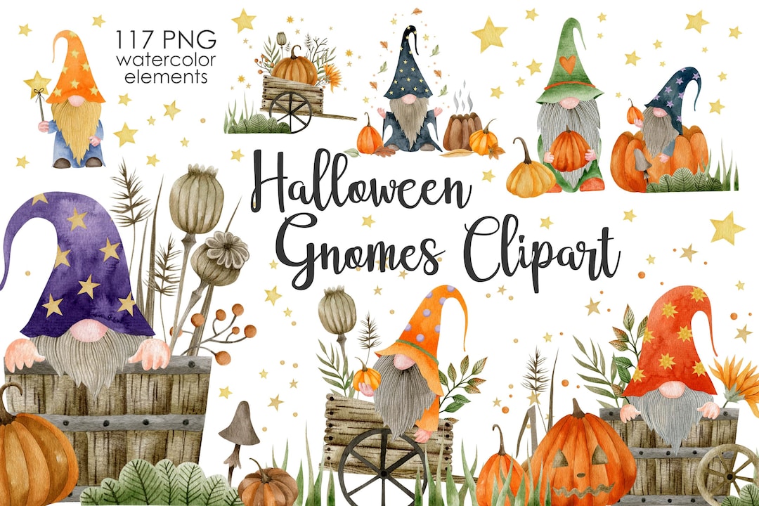 Watercolor Halloween Gnomes Clipart, Watercolor Pumpkin Clipart ...