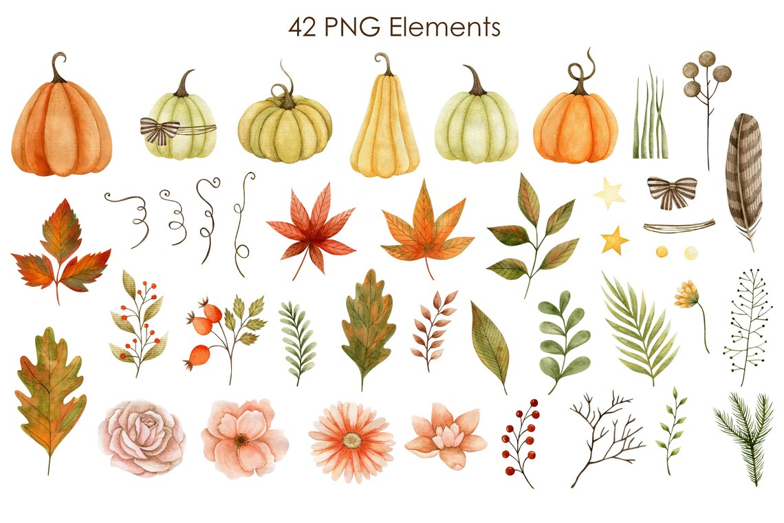 Watercolor Pumpkins Clipart Wreath Fall Season Pattern | Etsy